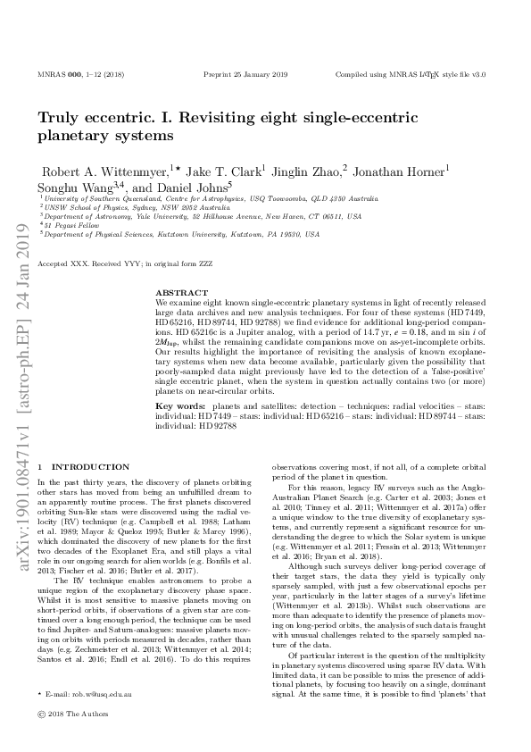 (PDF) Truly eccentric – I. Revisiting eight single-eccentric planetary ...