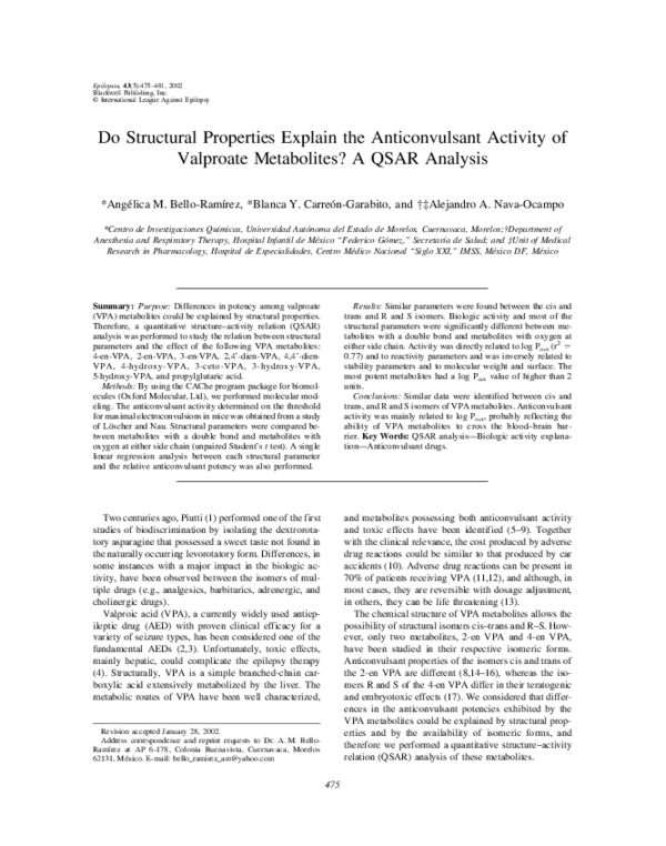 Pdf Do Structural Properties Explain The Anticonvulsant Activity Of