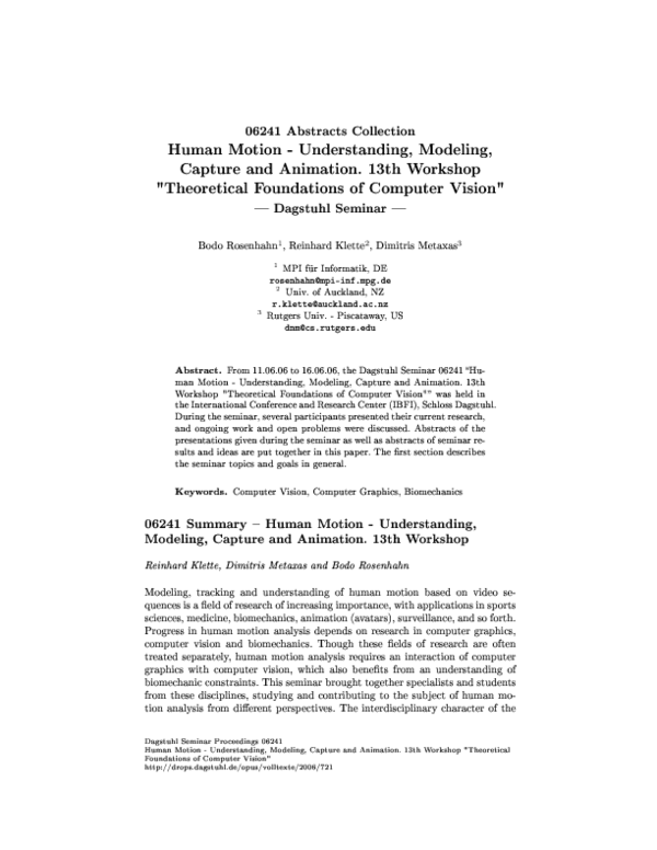 (PDF) 06241 Abstracts Collection – Human Motion - Understanding ...