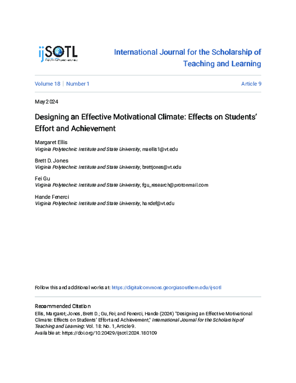 (PDF) Designing an Effective Motivational Climate: Effects on Students ...