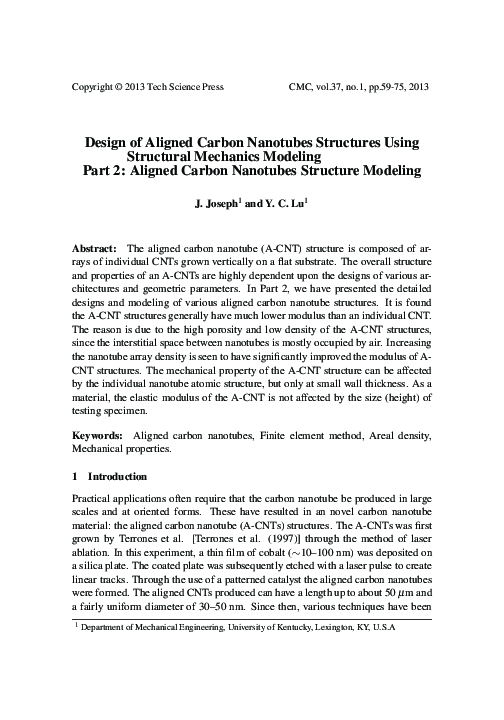 (PDF) Design of Aligned Carbon Nanotubes Structures Using Structural Mechanics Modeling Part 2 ...