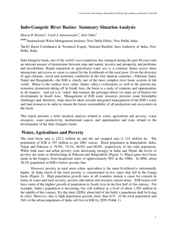 (PDF) Indo-Gangetic River Basins: Summary situation analysis