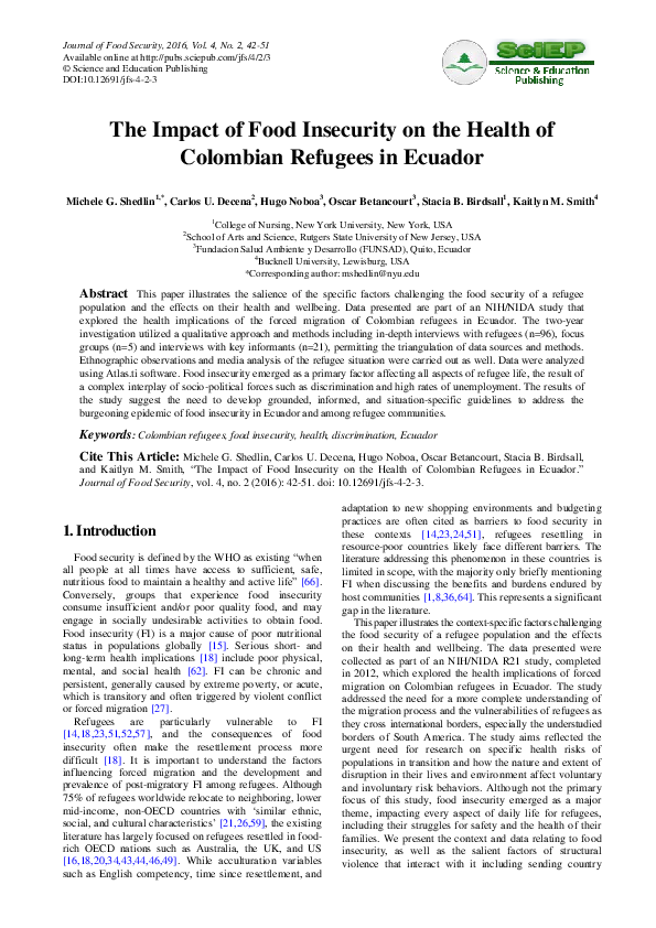 (PDF) The Impact of Food Insecurity on the Health of Colombian Refugees ...