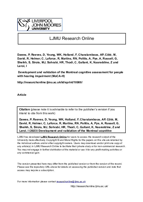 (PDF) Development and validation of the Montreal cognitive assessment ...