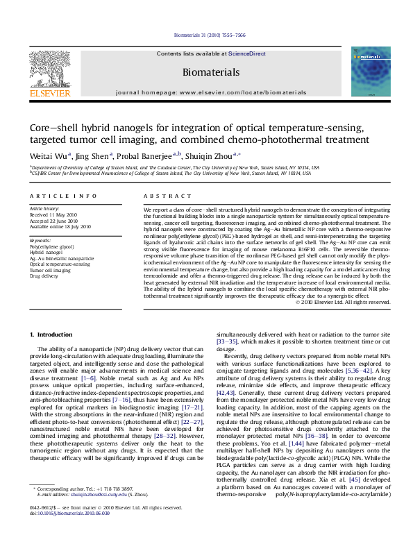 (PDF) Core–shell hybrid nanogels for integration of optical temperature-sensing, targeted tumor ...