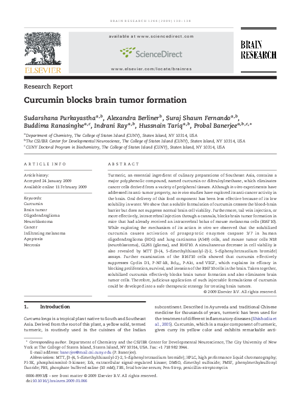 (PDF) Curcumin blocks brain tumor formation | Probal Banerjee ...