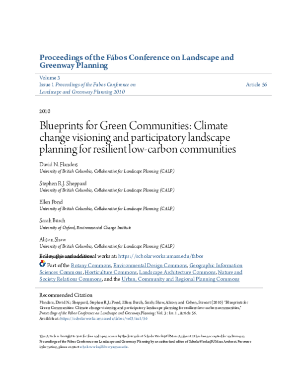 (PDF) Blueprints for Green Communities: Climate change visioning and ...