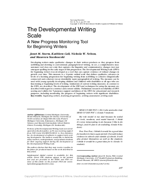(PDF) The Developmental Writing Scale