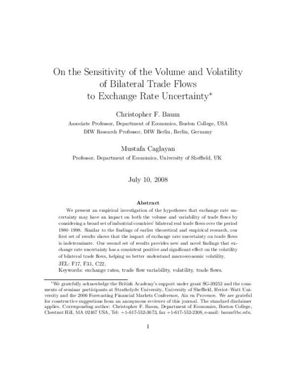 (PDF) On the Sensitivity of the Volume and Volatility of Bilateral Trade Flows to Exchange Rate ...