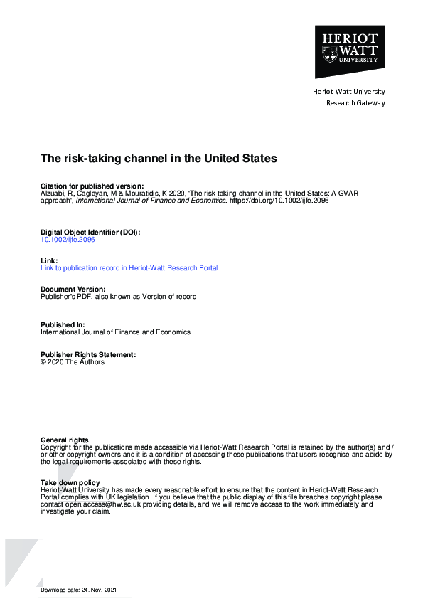 (PDF) The risk‐taking channel in the United States : A GVAR approach