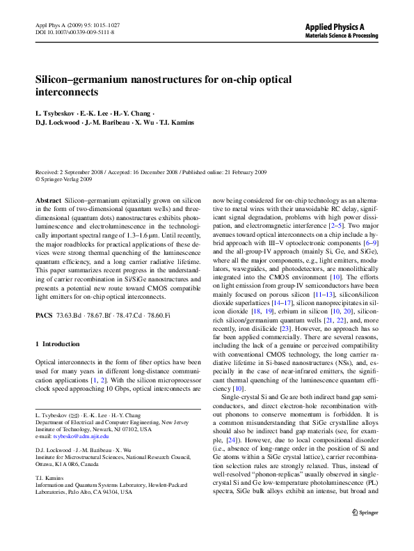(PDF) Silicon–germanium nanostructures for on-chip optical interconnects