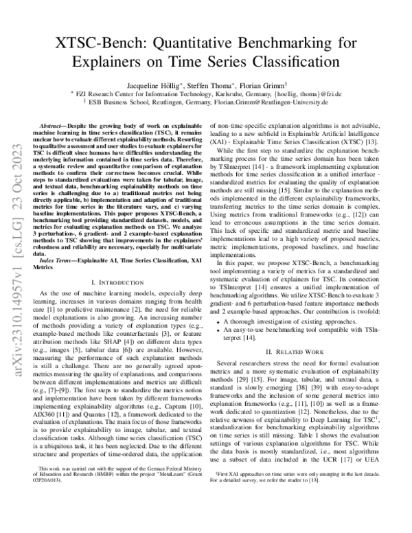 (PDF) XTSC-Bench: Quantitative Benchmarking for Explainers on Time Series Classification
