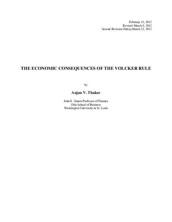 (PDF) The Economic Consequences of the Volcker Rule
