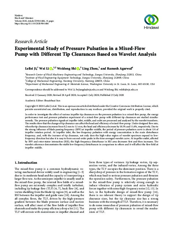 (PDF) Experimental Study of Pressure Pulsation in a Mixed-Flow Pump with Different Tip ...