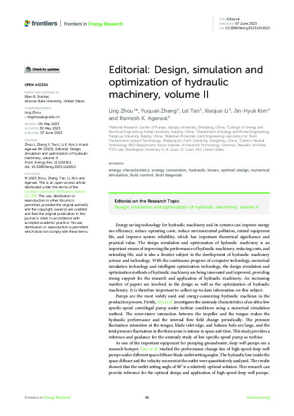 (PDF) Editorial: Design, simulation and optimization of hydraulic ... (PDF) Editorial: Design, simulation and optimization of hydraulic ...