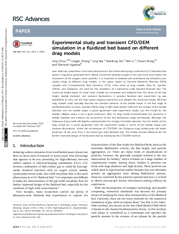 (PDF) Experimental study and transient CFD/DEM simulation in a fluidized bed based on different ...