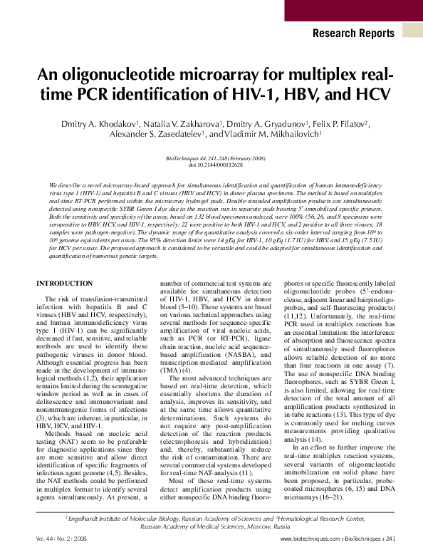 (PDF) An oligonucleotide microarray for multiplex real-time PCR ...