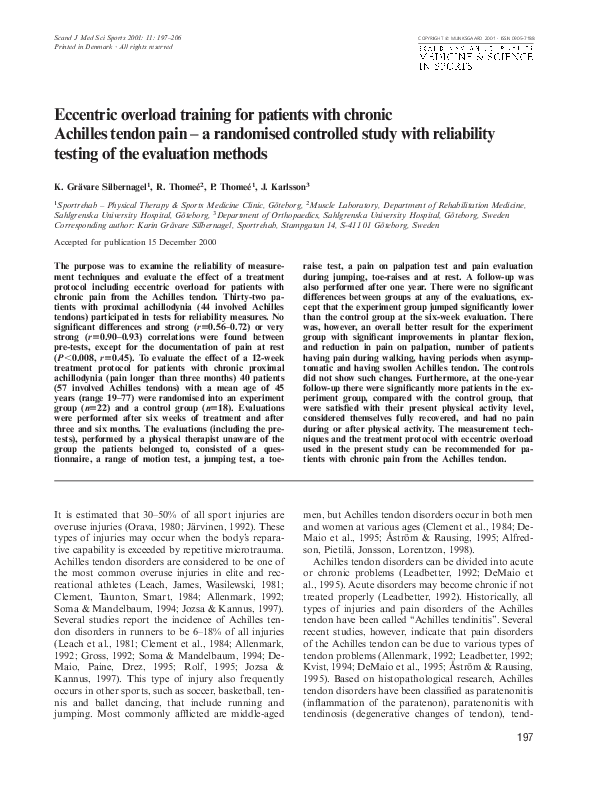 (PDF) Eccentric overload training for patients with chronic Achilles ...