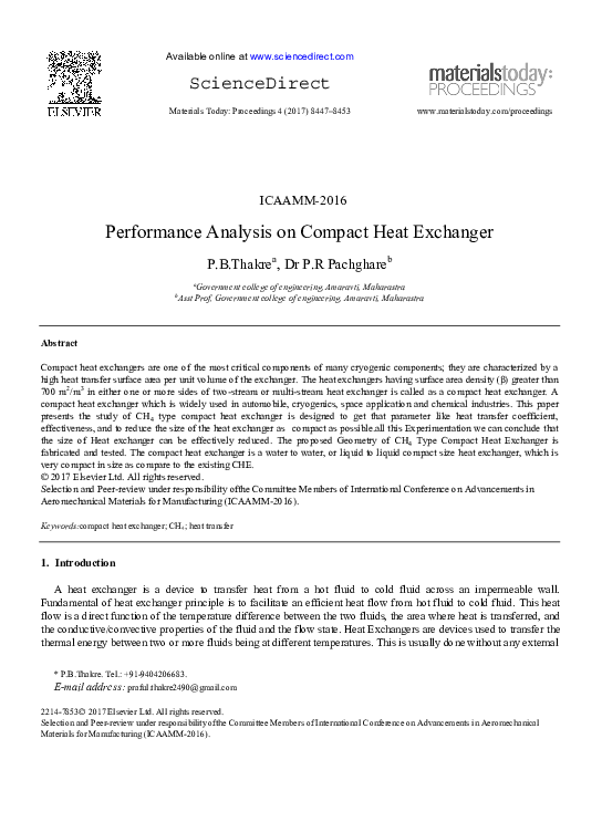 (PDF) Performance Analysis on Compact Heat Exchanger