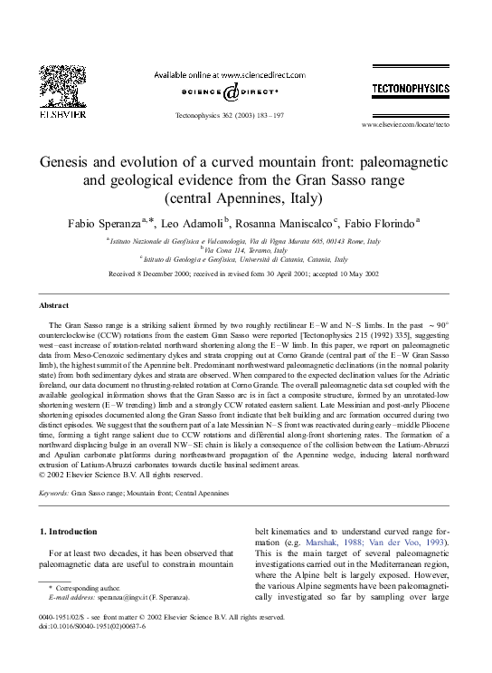 (PDF) Genesis and evolution of a curved mountain front: paleomagnetic ...
