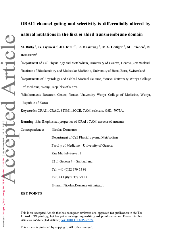(PDF) ORAI1 channel gating and selectivity is differentially altered by ...