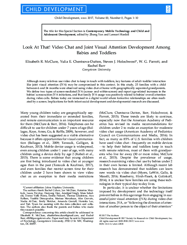 (PDF) Look At That! Video Chat and Joint Visual Attention Development ...