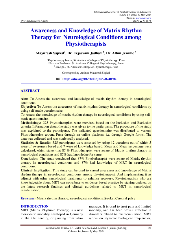(PDF) Awareness and Knowledge of Matrix Rhythm Therapy for Neurological ...