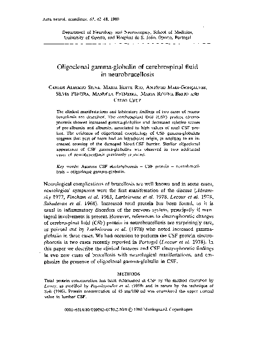 (PDF) Oligoclonal gamma-globulin of cerebrospinal fluid in neurobrucellosis | Regina Brito ...
