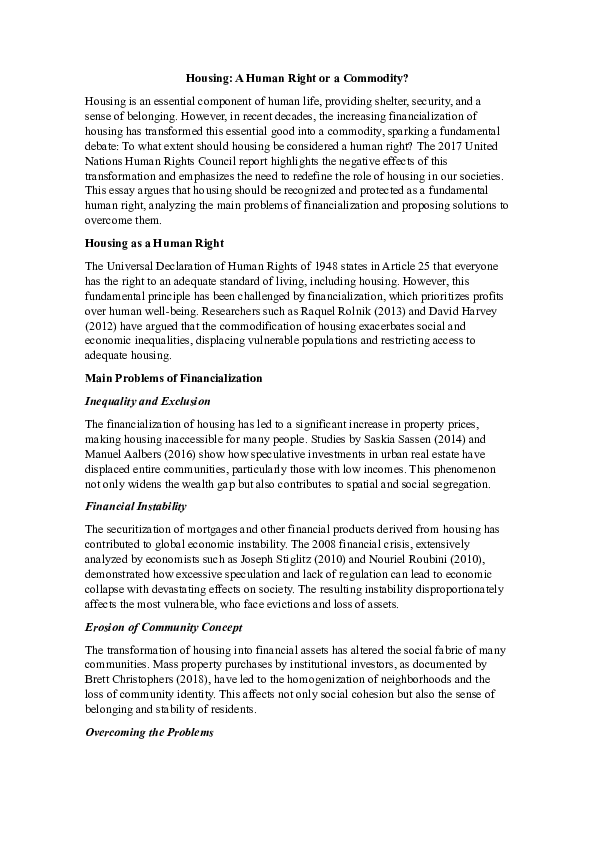 (PDF) Housing: a human right or a commodity?