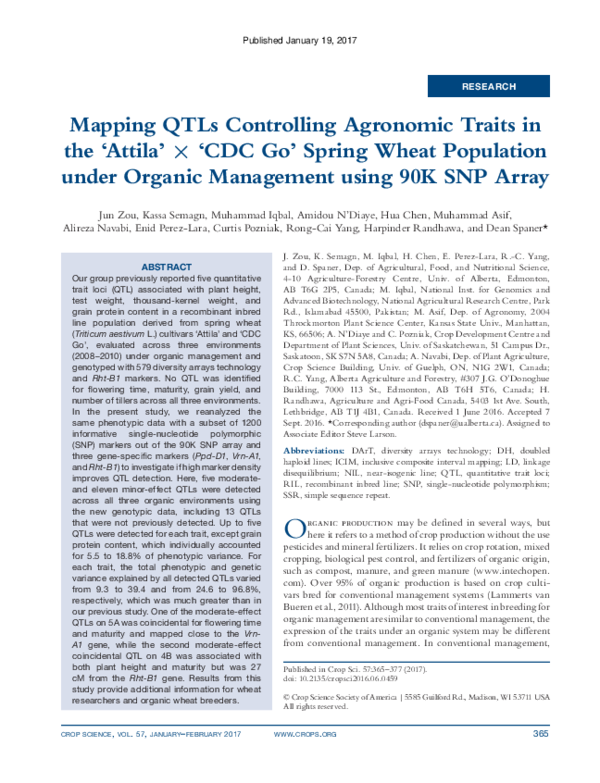 (PDF) Mapping QTLs Controlling Agronomic Traits in the ‘Attila’ × ‘CDC Go’ Spring Wheat ...