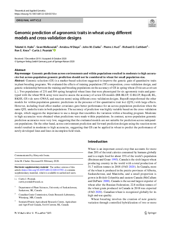 (PDF) Genomic prediction of agronomic traits in wheat using different ... (PDF) Genomic prediction of agronomic traits in wheat using different ...