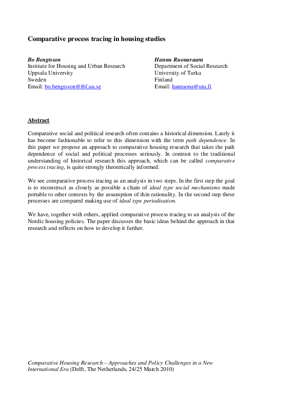 (PDF) Comparative Process Tracing in Housing Studies