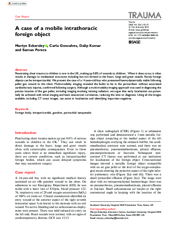 (PDF) Mobile Intrathoracic Foreign Object: Case Study and Imaging Insights