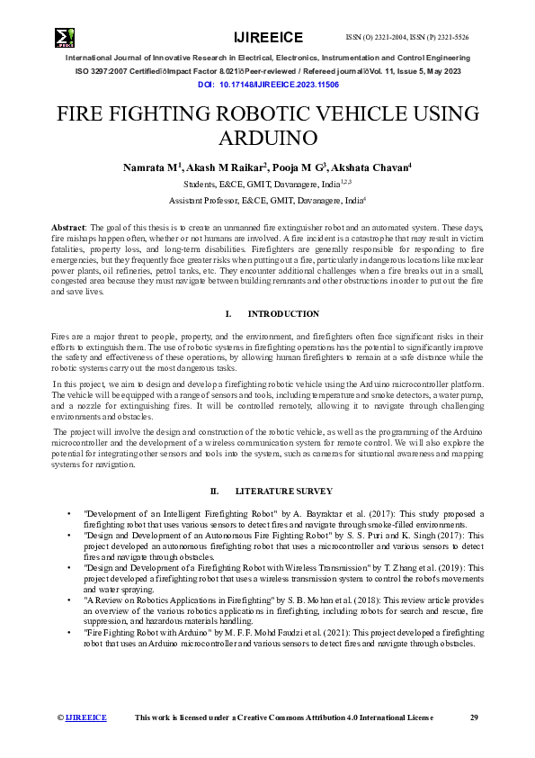 (PDF) Fire Fighting Robotic Vehicle Using Arduino (PDF) Fire Fighting Robotic Vehicle Using Arduino