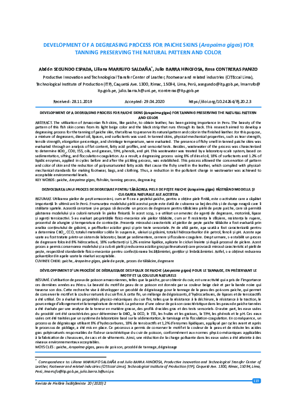(PDF) Development of a Degreasing Process for Paiche Skins (Arapaima ...