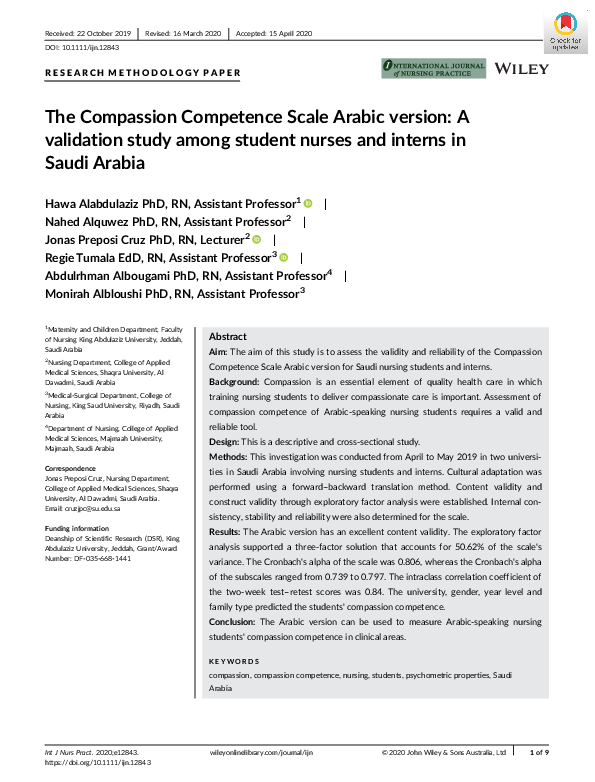 (PDF) The Compassion Competence Scale Arabic version: A validation ...