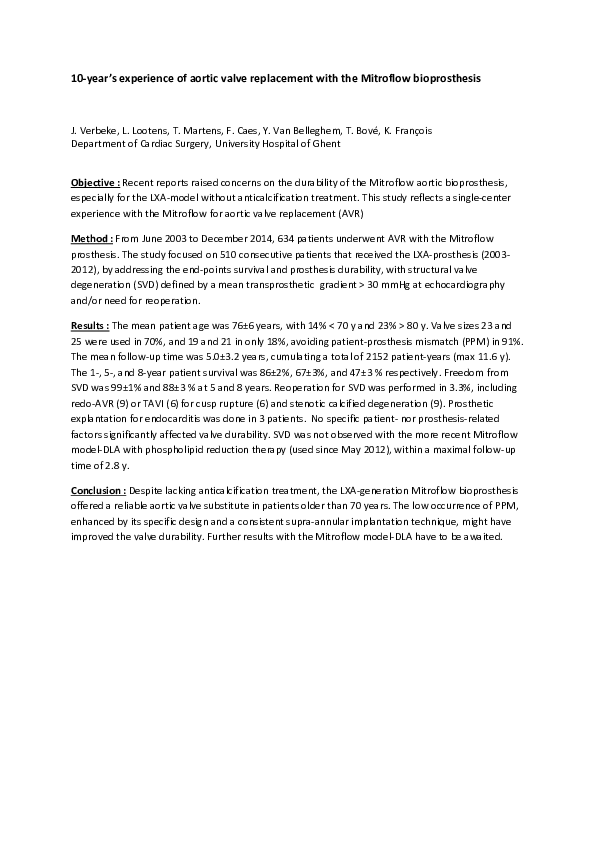 (PDF) Aortic valve replacement with the first-generation Mitroflow ...