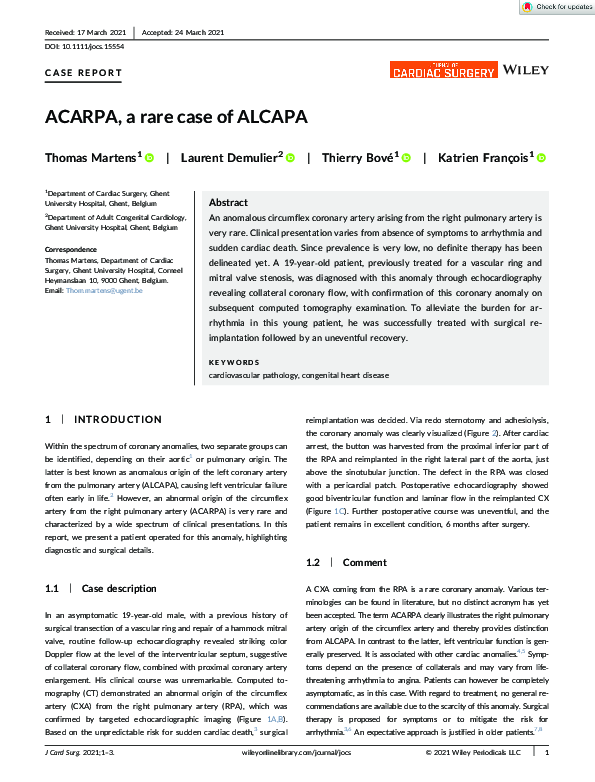 (PDF) Rare ALCAPA Case: Anomalous Coronary Artery Overview