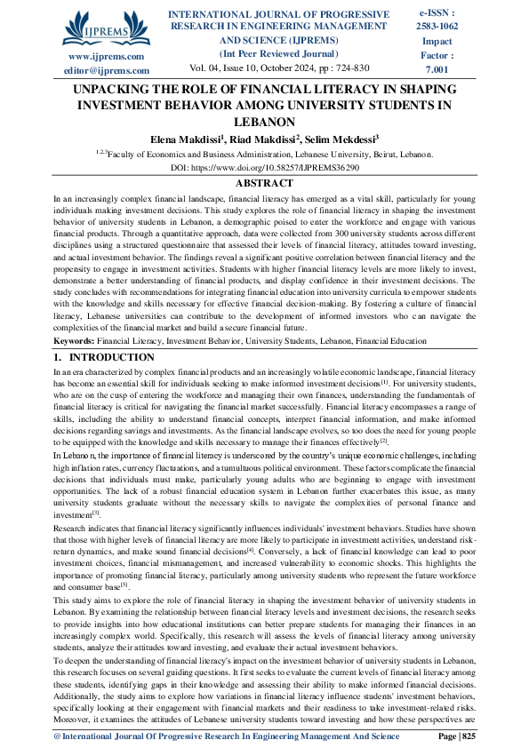 (PDF) UNPACKING THE ROLE OF FINANCIAL LITERACY IN SHAPING INVESTMENT ...