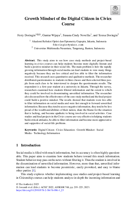 (PDF) Growth Mindset of the Digital Citizen in Civics Course