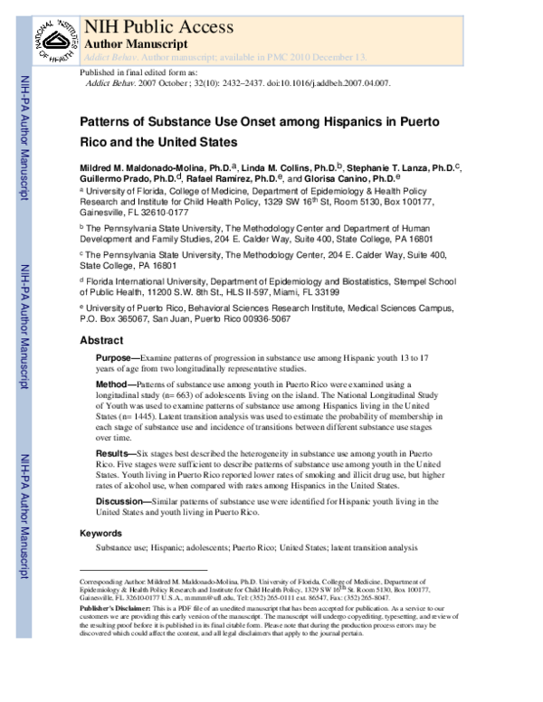 (PDF) Patterns of substance use onset among Hispanics in Puerto Rico ...