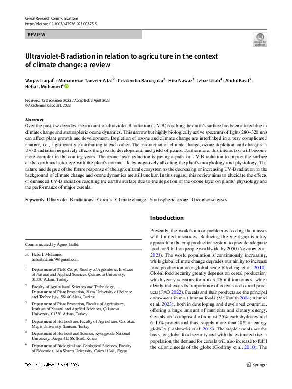 (PDF) Impact of Climate Change-Induced UV-B on Agriculture