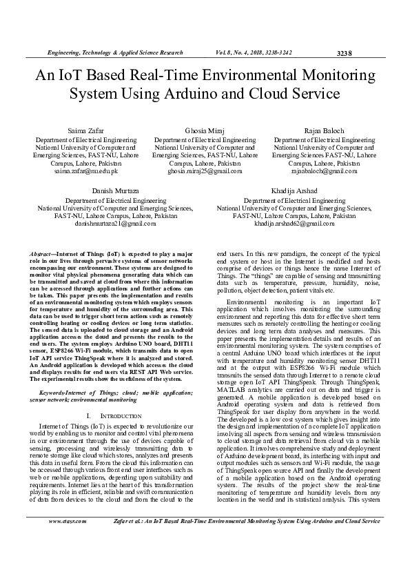 (PDF) An IoT Based Real-Time Environmental Monitoring System Using Arduino and Cloud Service