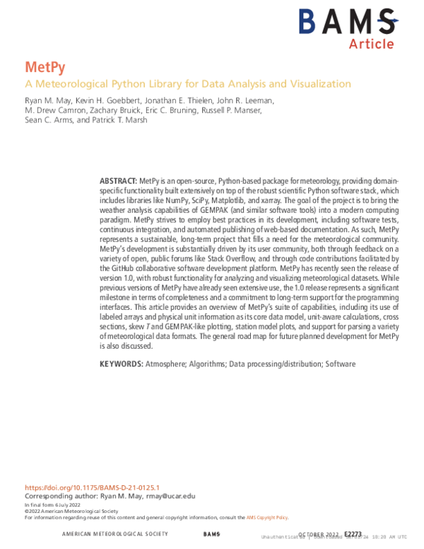 (PDF) MetPy: A Meteorological Python Library for Data Analysis and Visualization