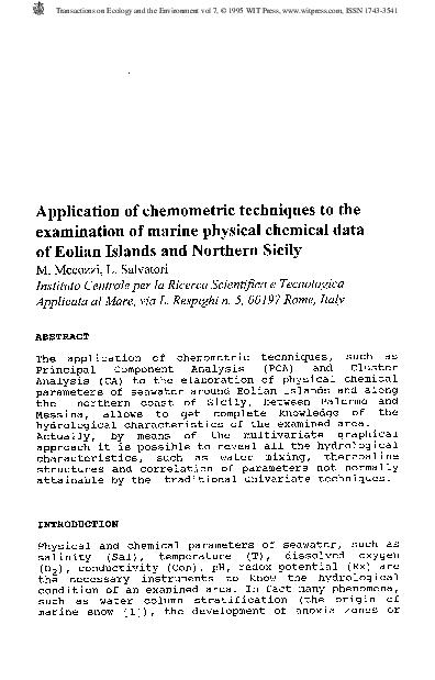 (PDF) Application Of Chemometric Techniques To TheExamination Of Marine ...