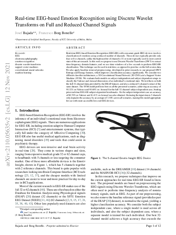 Pdf Real Time Emotion Recognition Via Eeg Dwt
