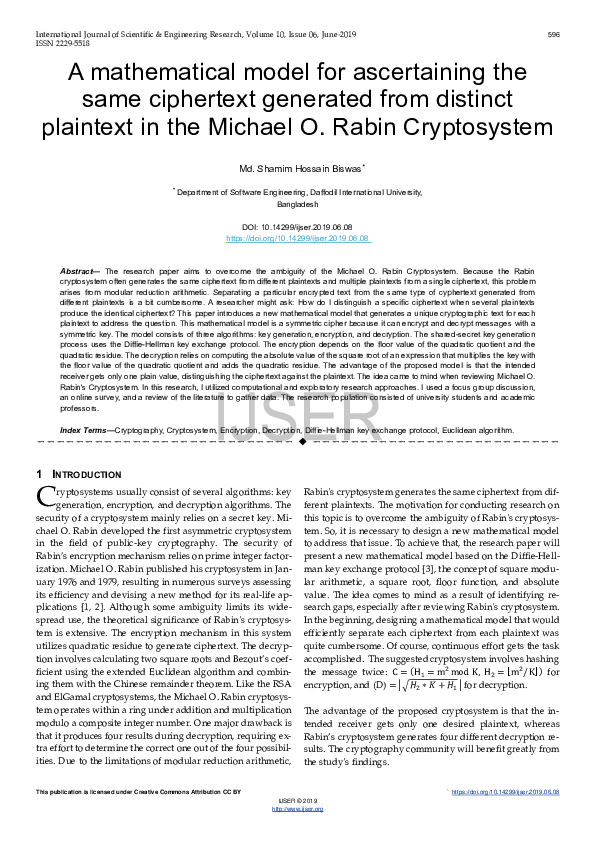 (PDF) A mathematical model for ascertaining the same ciphertext ...