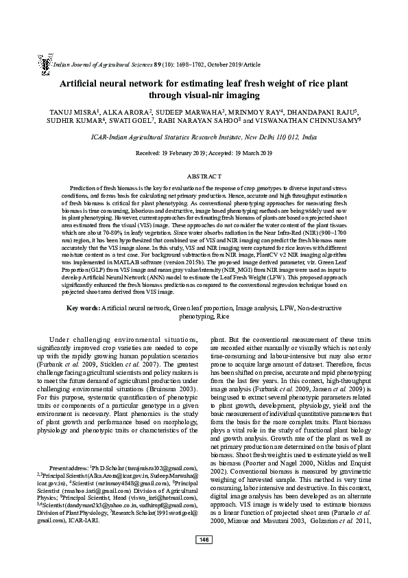 (PDF) Artificial neural network for estimating leaf fresh weight of ...