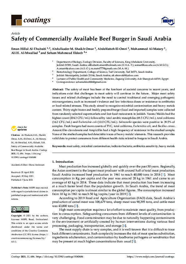 (PDF) Safety of Commercially Available Beef Burger in Saudi Arabia