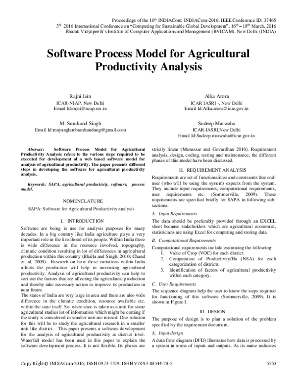 (PDF) Software process model for agricultural productivity analysis